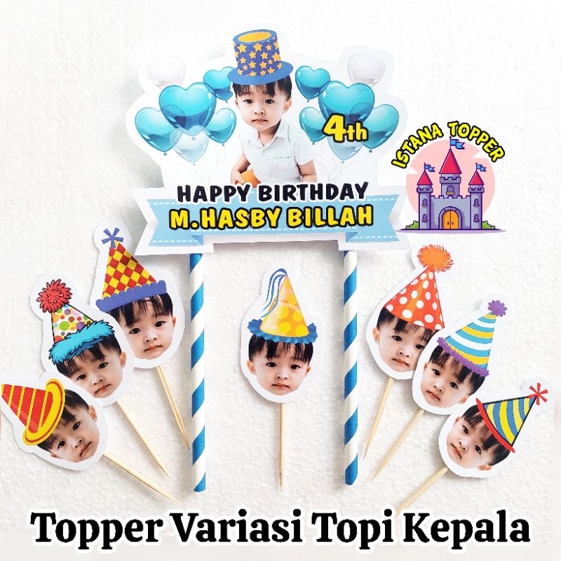 Jual Topper Cake CUSTOM Variasi TOPI ULTAH Foto / Topper Variasi Kepala ...