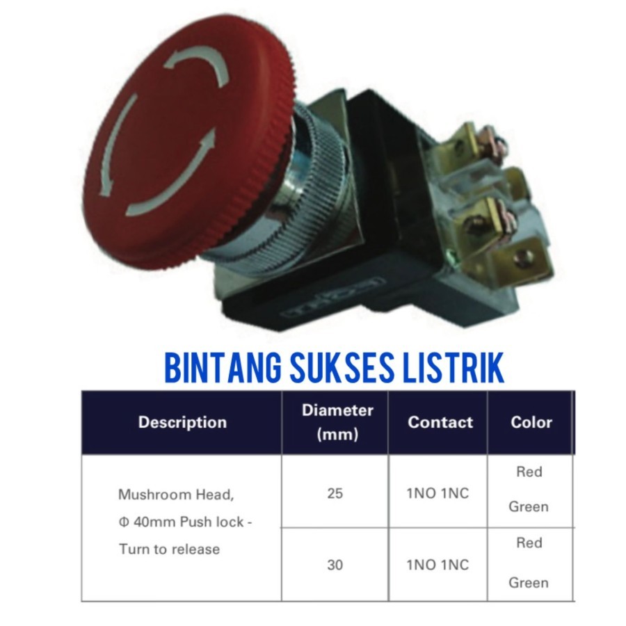 Jual ORIGINAL Emergency Push Button HB-3011TS 1NO 1NC Emergenci Pus Buton Diameter 30mm | Shopee ...
