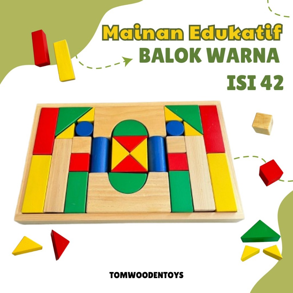 Jual Balok kayu warna isi 42 mainan edukatif tk paud alat peraga ...