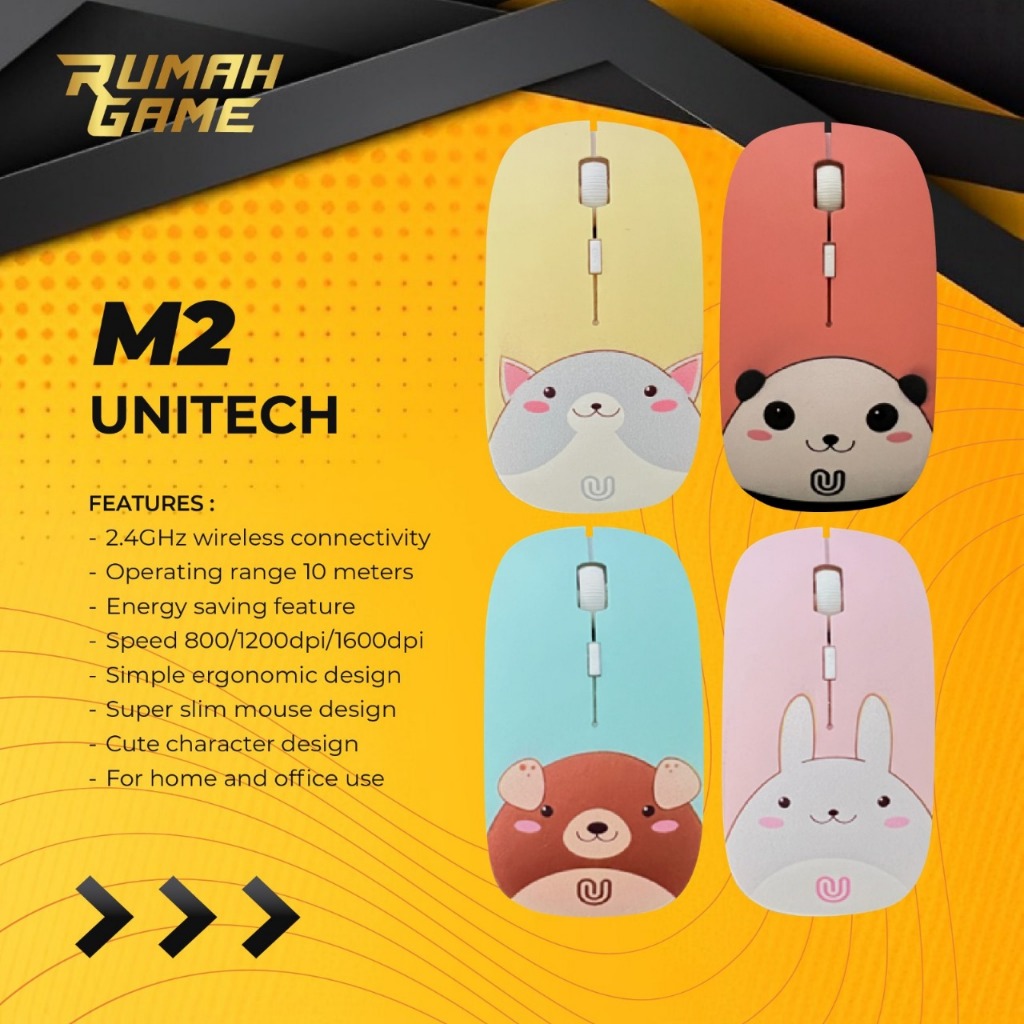 Jual Mouse Wireless Bluetooth Silent Click Unitech Mouse Slim M2 Animal ...