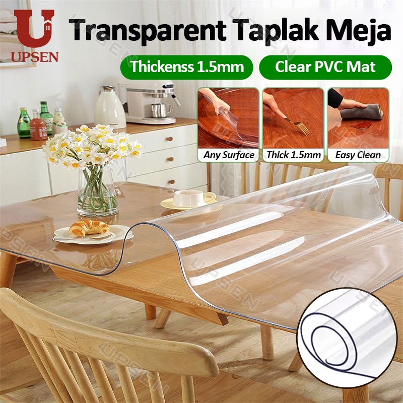 Jual 1.5mm Taplak Meja Transparan Bahan Mika Plastik Taplak Meja Makan PVC Transparan 120x120cm ...