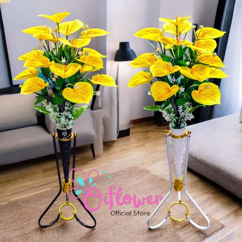 Jual Bunga hiasan Anthurium Lily 18.Kuntum Dengan Pot Standing Besi ...