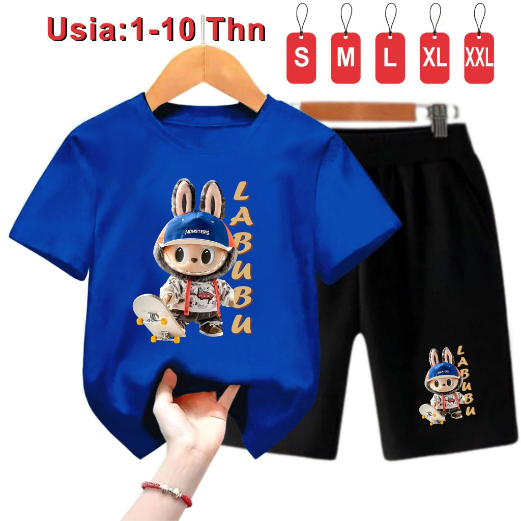 Jual Kaos Setelan Boneka The Monsters Labubu Skateboard Anak Laki Laki Perempuan usia 1-10 tahun ...