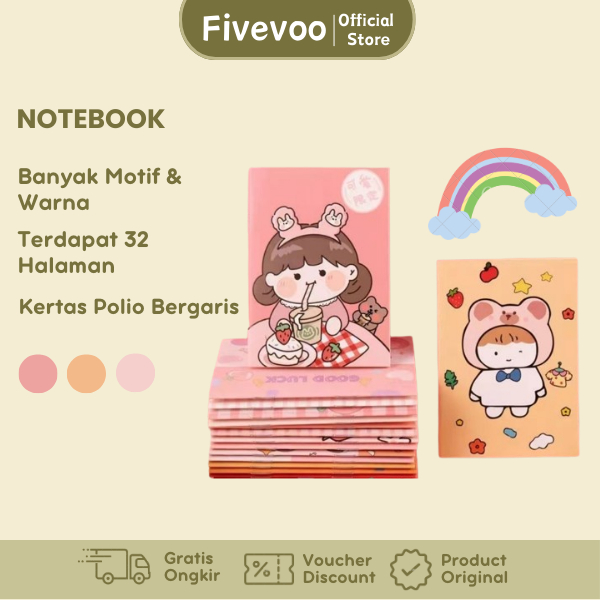 Jual FIVEVOO Notebook Mini Anak/ Buku Tulis/ Notebook Lucu/ Notebook ...