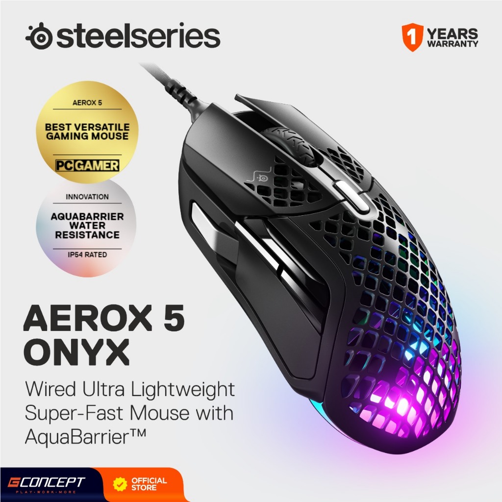 Jual Steelseries Aerox 5 Onyx Black Wired Gaming Mouse RGB Water Resistant USB-C Ultra Light 9 ...