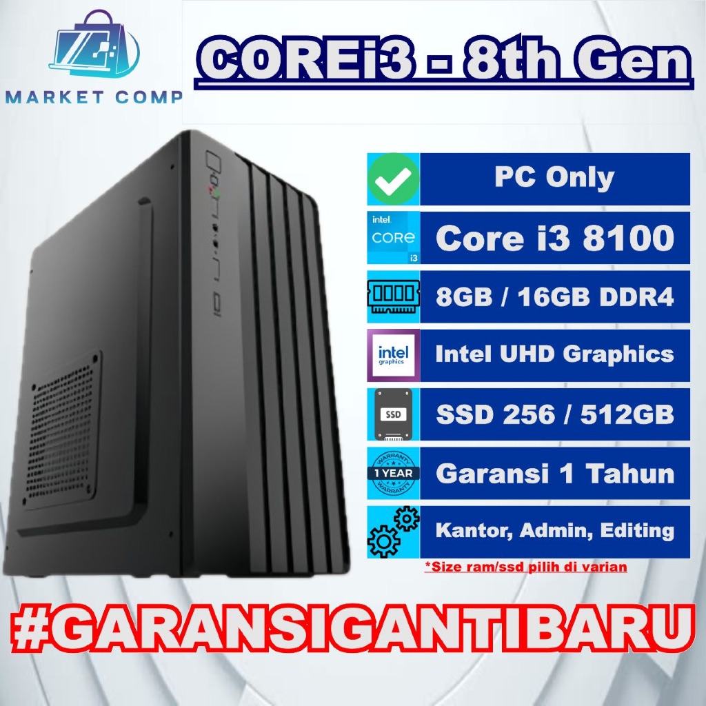 Jual Market PC Komputer Core i3 8100 - CPU Rakitan Kantor | Shopee Indonesia