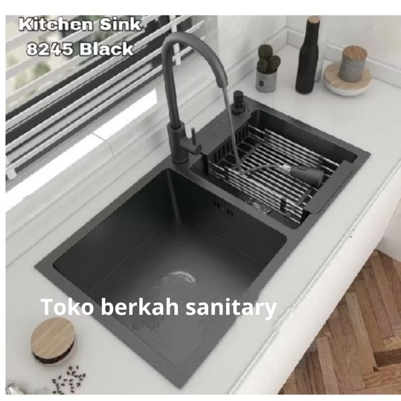 Jual kitchen sink 2 lubang paket lengkap sink 8242 black/sink hitam ...