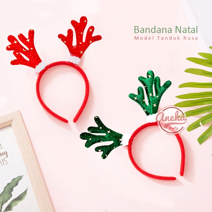 Jual Bando Natal Tanduk Rusa Motif Bintang / Bando natal Merry ...