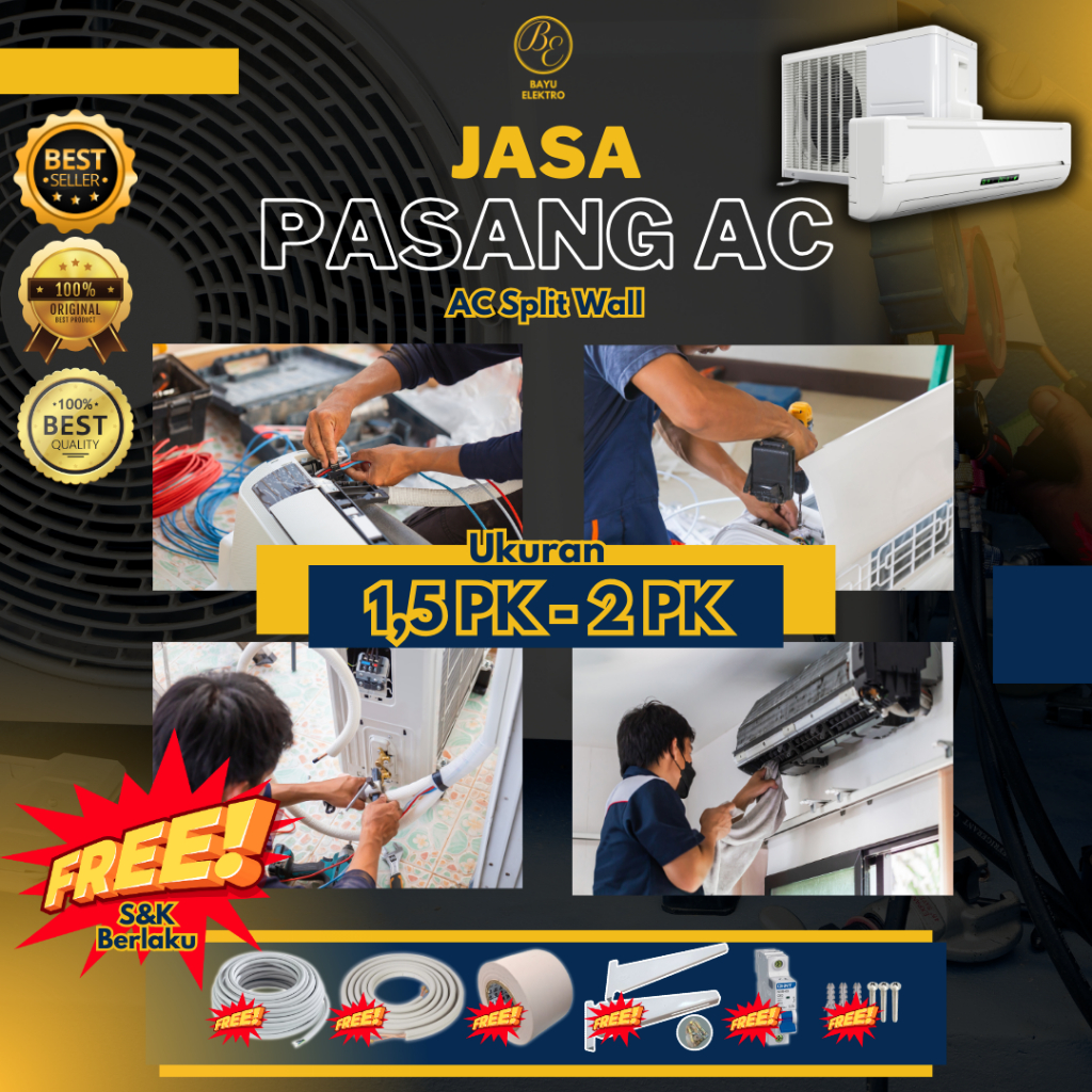 Jual Jasa Pasang AC Split Wall 1,5 PK - 2 PK Type STANDAR (FREE) Bahan ...