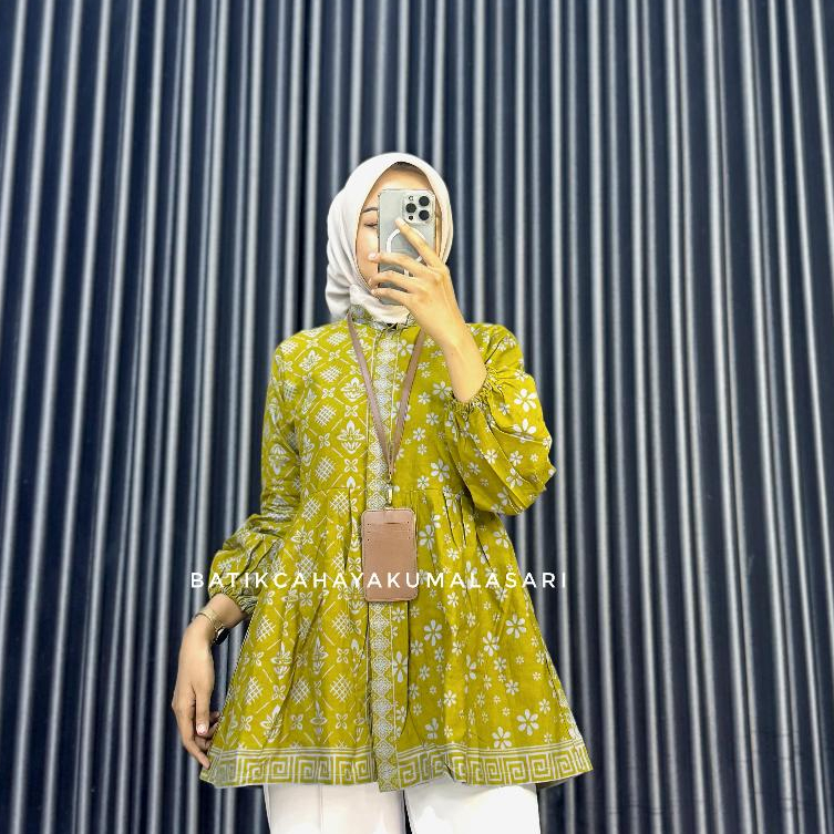 Jual Blouse Batik Wanita Lengan Balon Motif ROMECCA LEMON - Atasan ...