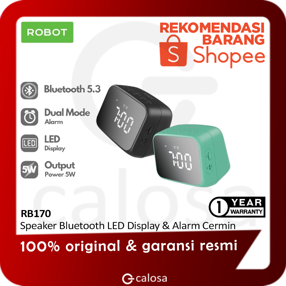 Jual ROBOT Speaker RB170 Bluetooth 5.3 with LED Display & Alarm Cermin ...
