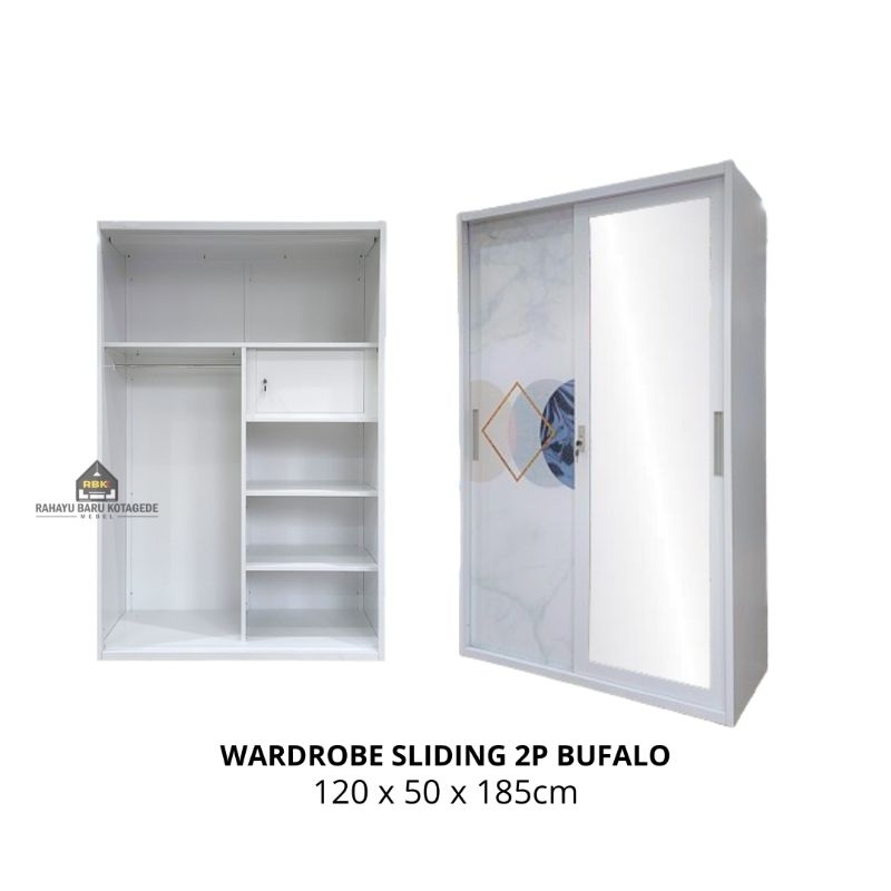 Jual Lemari Pakaian Besi 2 Pintu Sliding Bufalo Lemari Wardrobe Besi Jogja | Shopee Indonesia