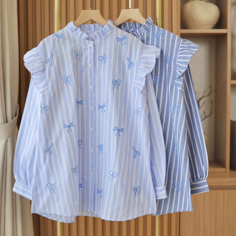 Jual RIBBON BLOUSE STRIPE EMBROIDERY CHIC | Shopee Indonesia