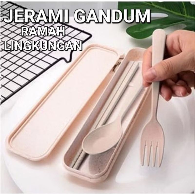 Jual Sendok makan set jerami gandum ramah lingkungan/sendok set makan ...