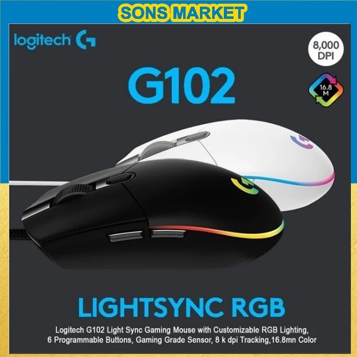 Jual Logitech G102 Mouse Gaming Wired RGB Lightsync 8000 DPI ORIGINAL | Shopee Indonesia