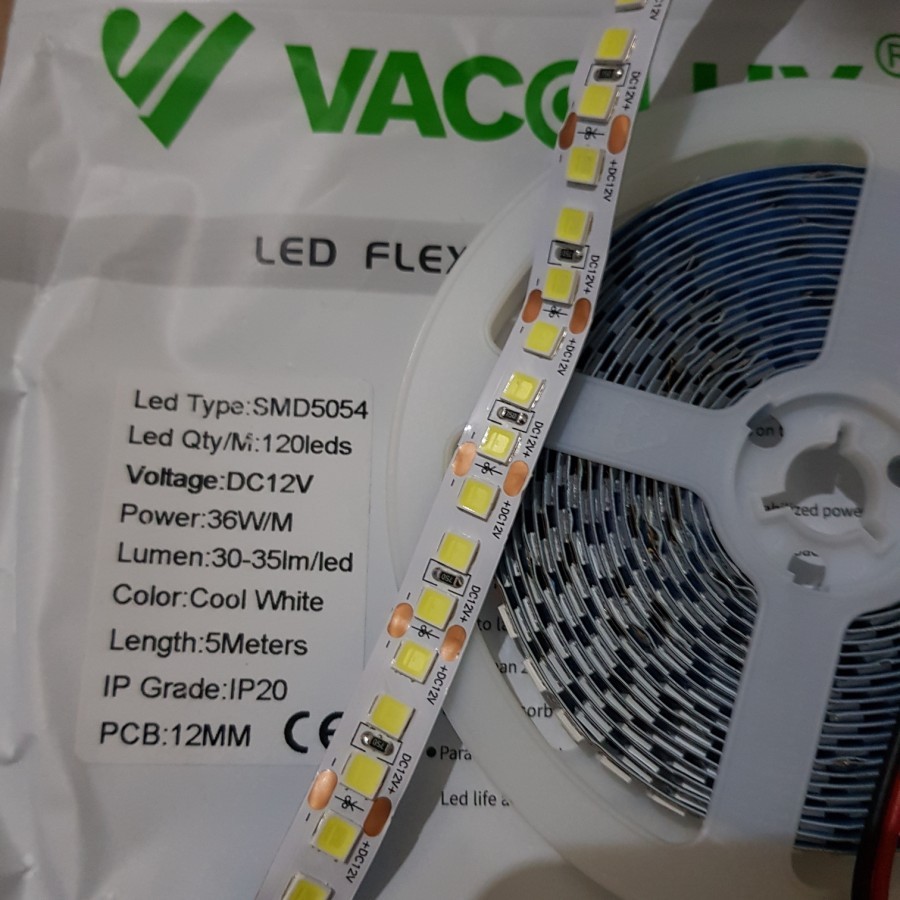 Jual Vacolux Lampu LED Strip DC12V SMD 5054 mata besar Cool white / Putih Bersih total 600Leds ...