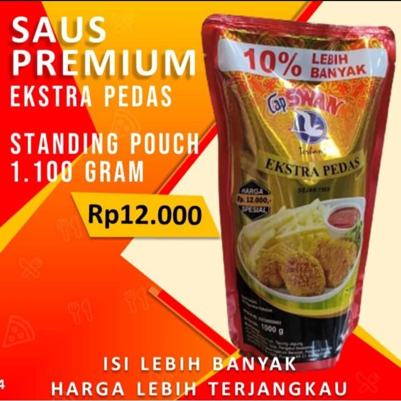 Jual Saus sambal cap swan extra pedas kemasan pouch standing 1000g/1kg | Shopee Indonesia