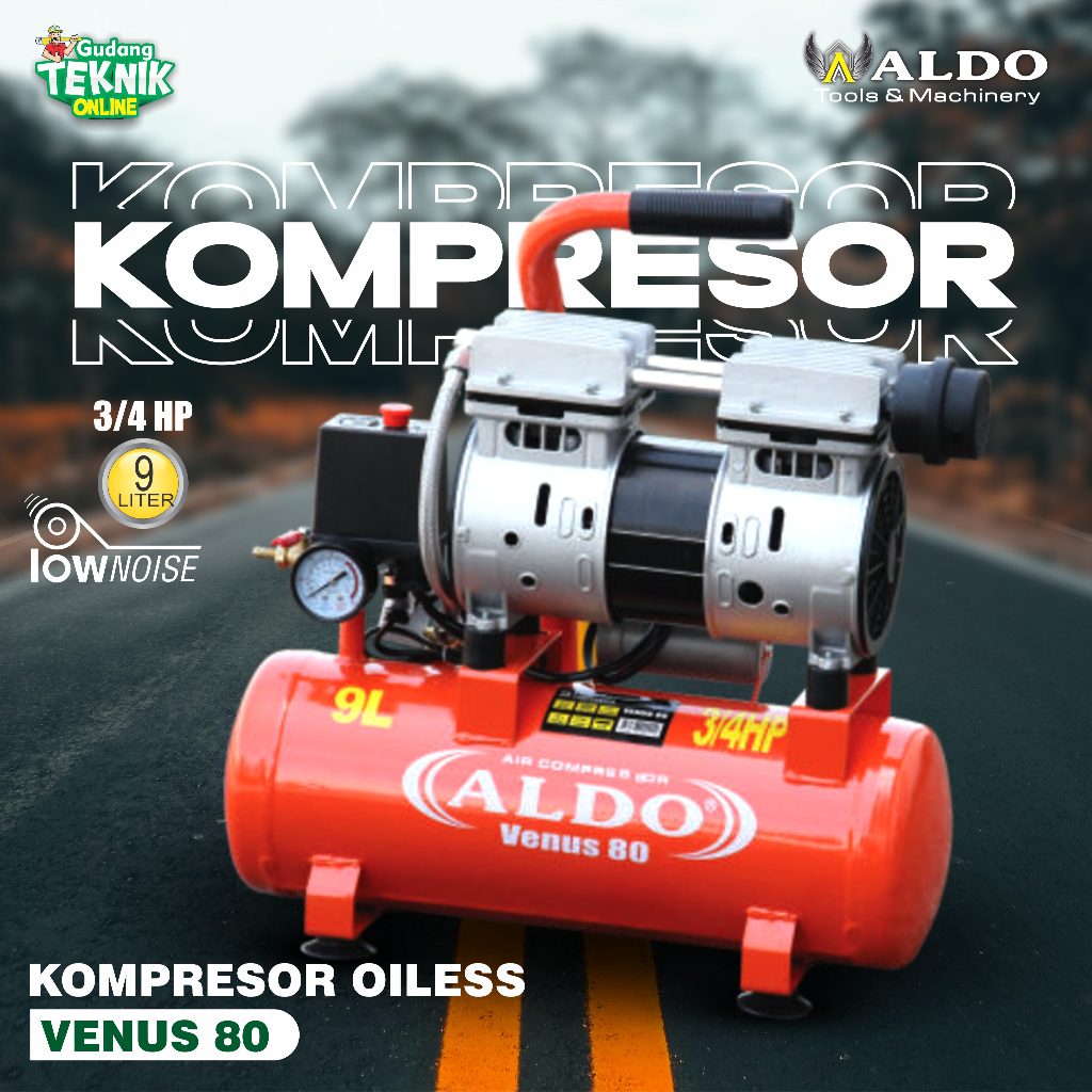 Jual Kompresor Angin 9L ALDO VENUS-80 3/4HP OILESS / Air Compressor ...