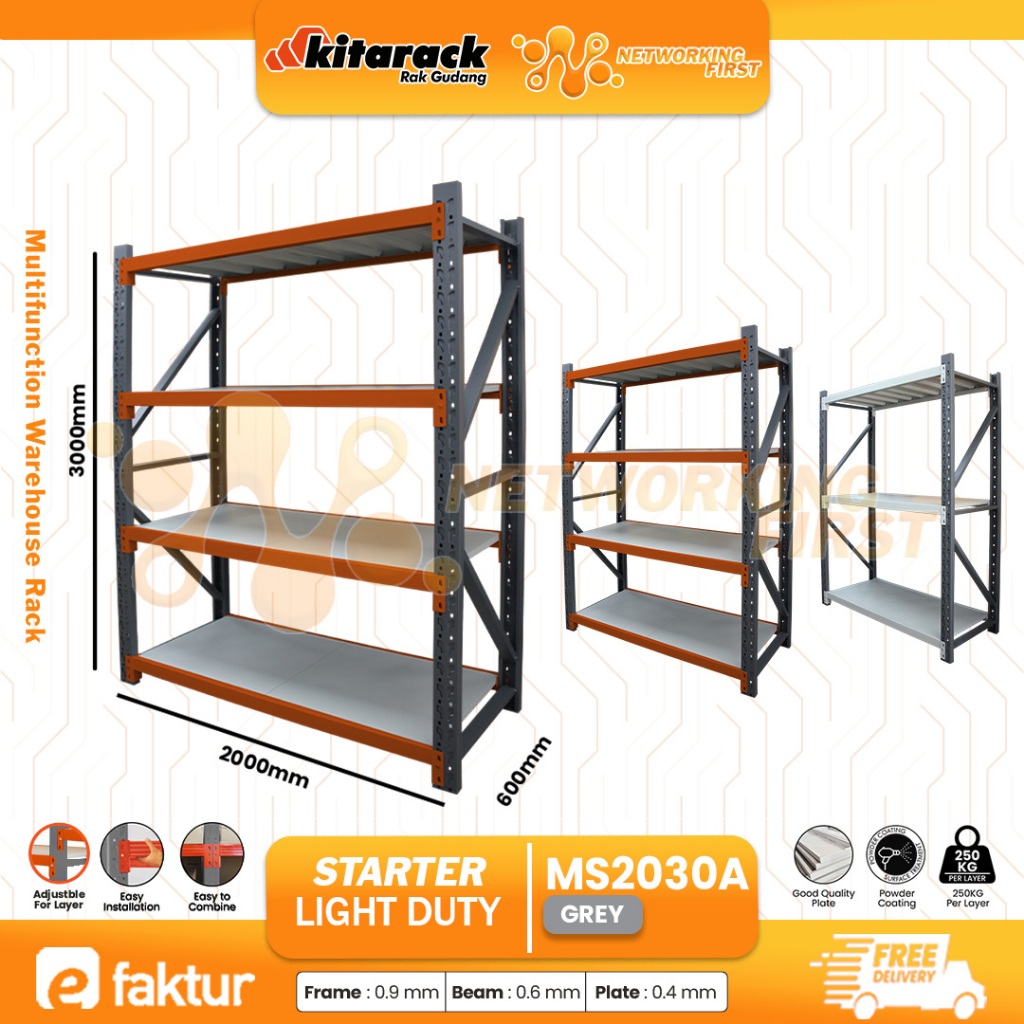 Jual MS2030 - Rak Gudang Besi Light Duty MS Series 250kg/Layer Frame ...