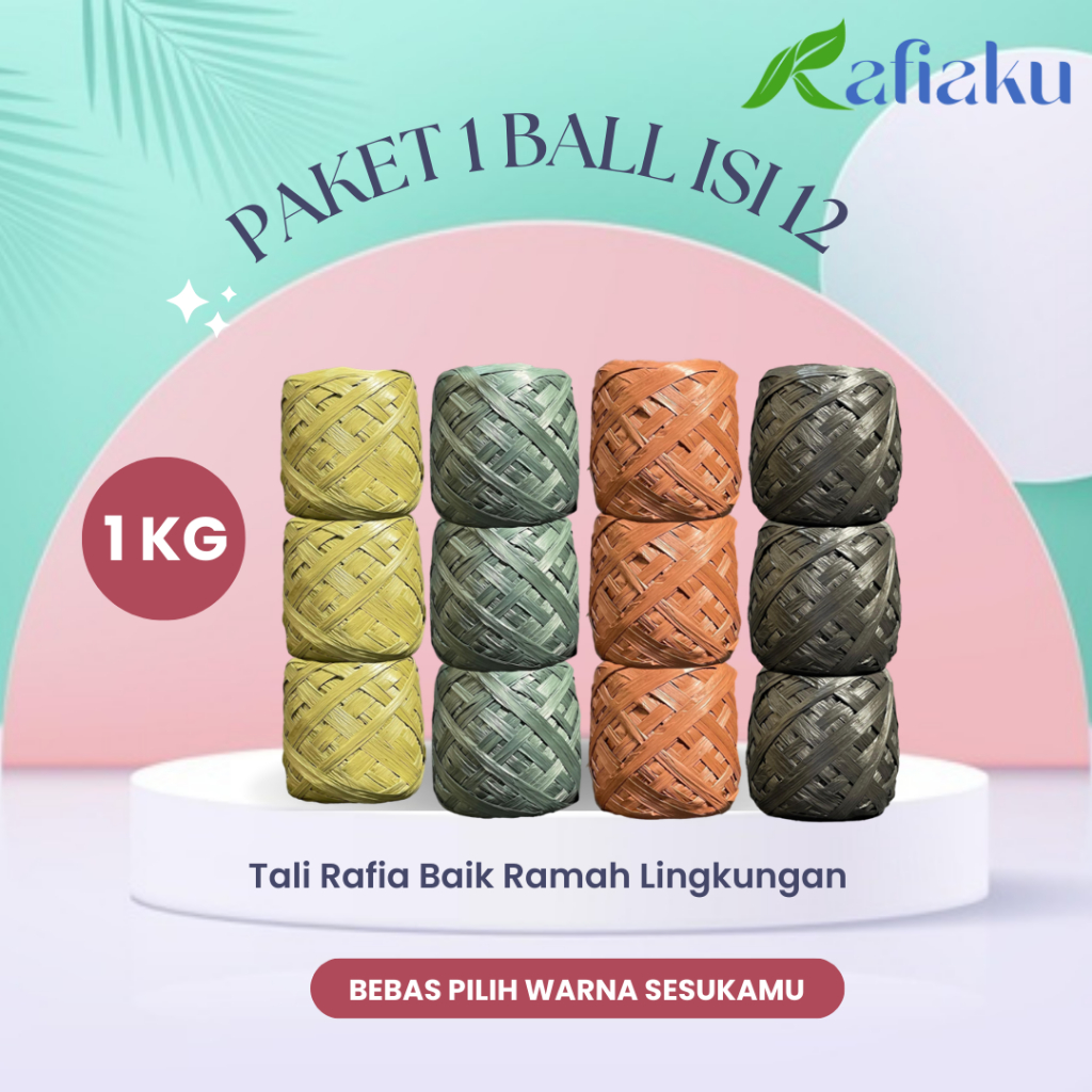 Jual Rafiaku - tali rafia 1 ball isi 12 pcs (1kg) kuat, gulungan padat ...
