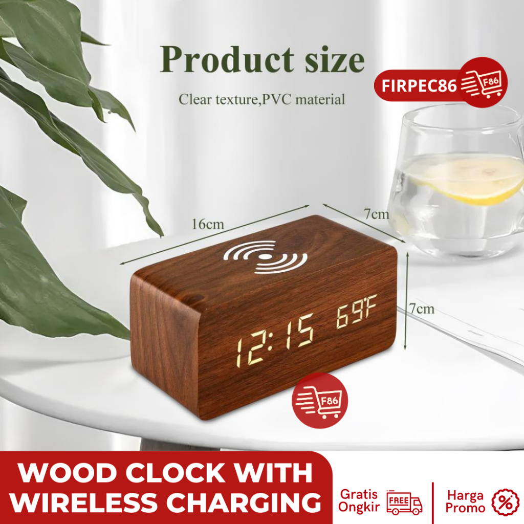 Jual Jam Kayu Digital Wireless Charger / JAM WEKER KAYU DIGITAL LED All ...