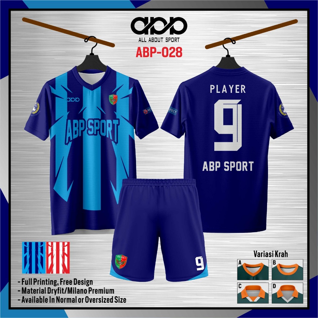 Jual ABP-028 - Jersey Futsal Dewasa - Jersey Bola Full Printing Full set (sponsor, logo, nomor ...