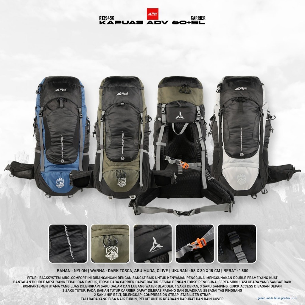 Jual Tas Carrier Kapuas Adv 60+5 Liter Arei Outdoorgear | Shopee Indonesia