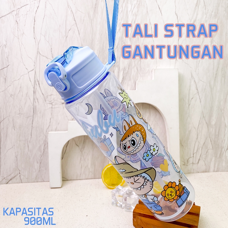 Jual WNG - BOTOL MINUM HANDLE BAHAN PLASTIK LABUBU KAPASITAS 900 ML ...