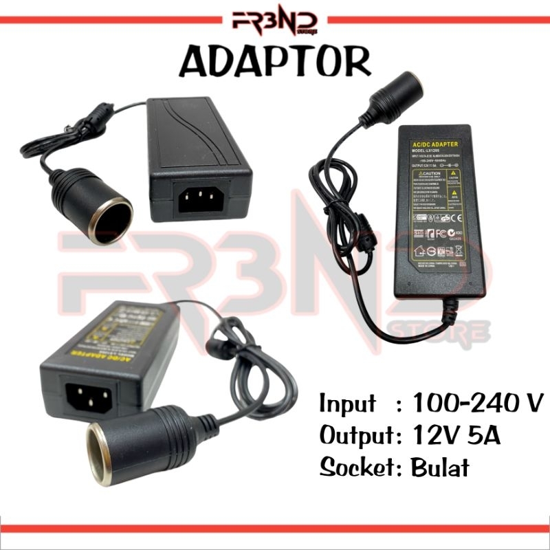 Jual Switching Adaptor Plastik 220V AC to 12V DC 5A Socket Lighter ...