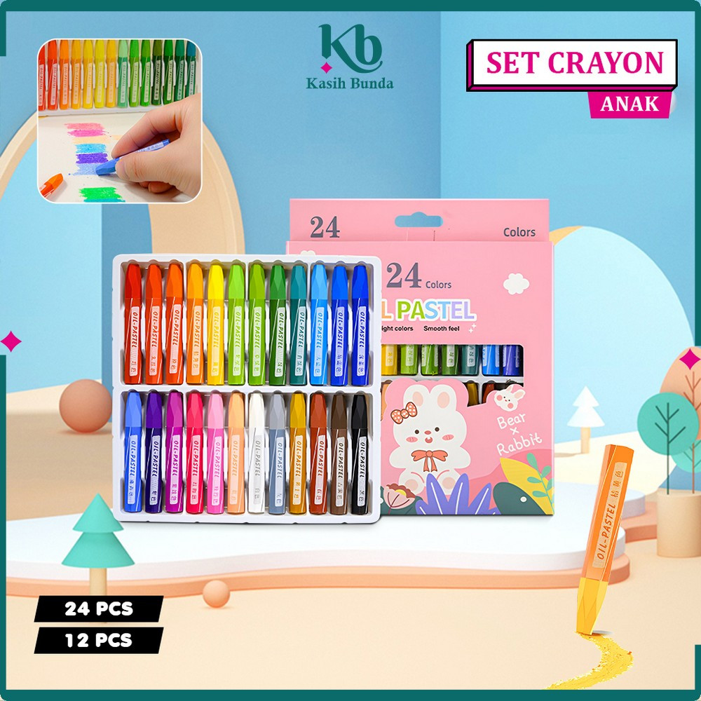 Jual Set Crayon Oil Pastel Isi 12 dan 24 Warna Motif Kartun Anak ...
