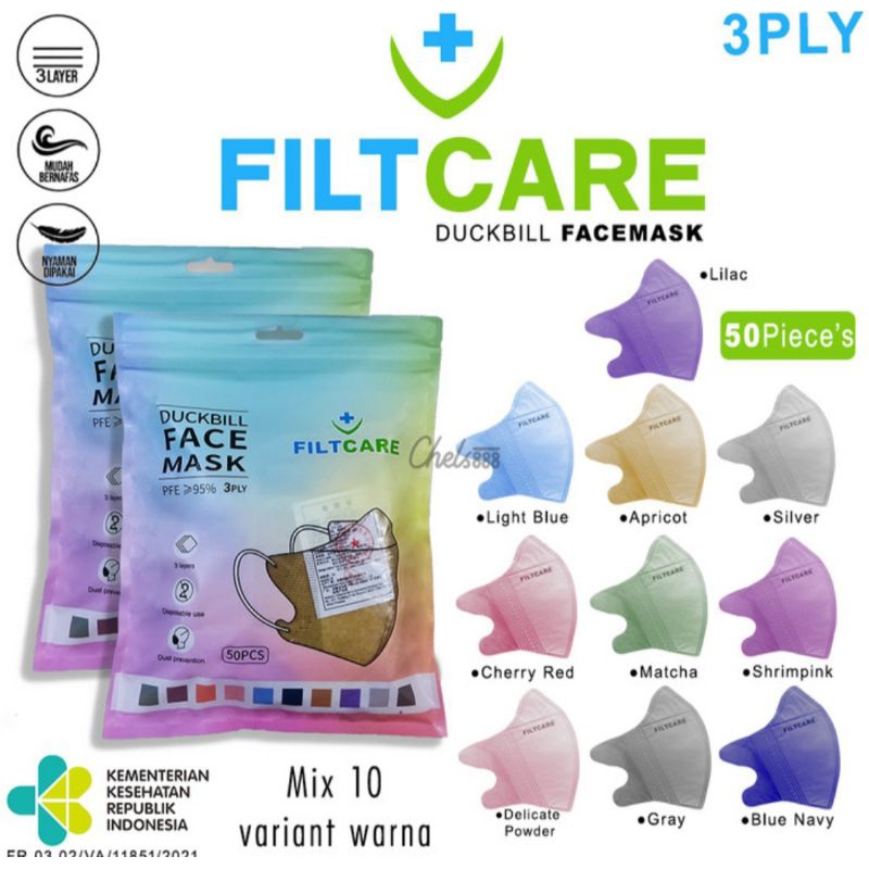 Jual Masker Duckbil filtcare Mix 10 Warna 50 Pcs | Shopee Indonesia