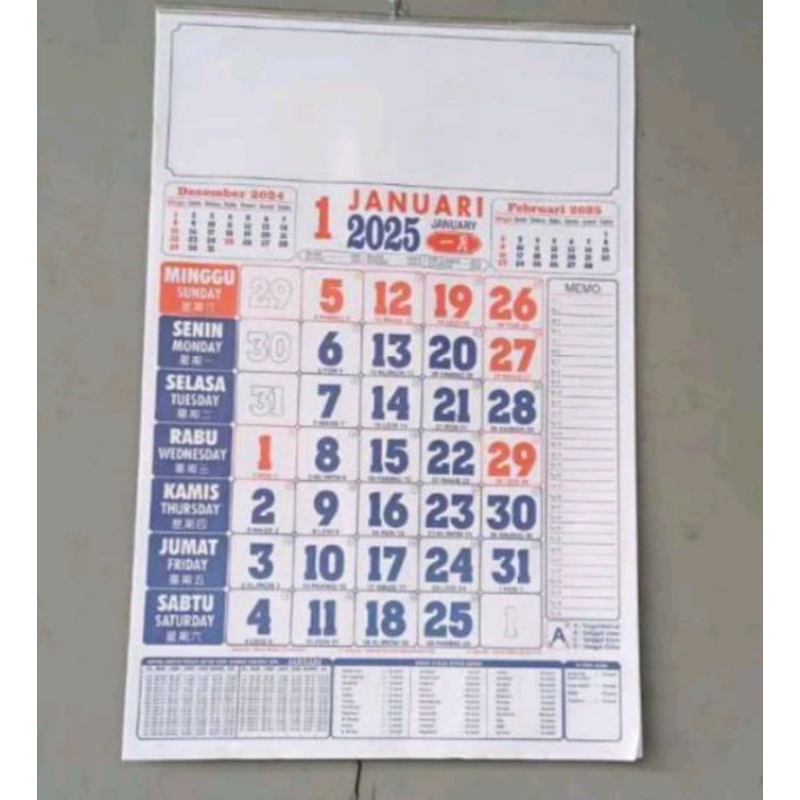 Jual Kalender Kerja Putih Polos Tahun 2025/Tanggalan 12Lembar/Kalender ...