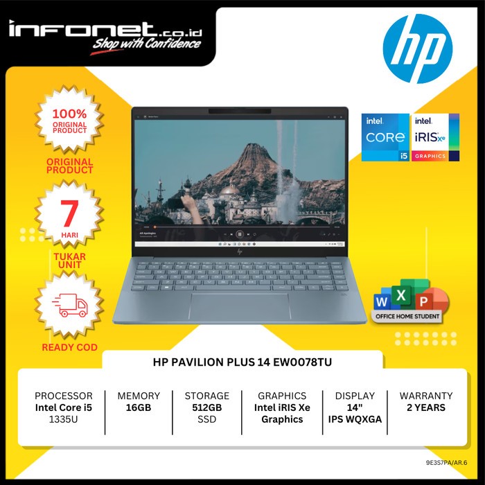Jual HP Pavilion Plus 14 EW0077TU i5 1335U EVO 16GB 512GB 14" WQXGA IPS W11 OHS 2021 | Shopee ...