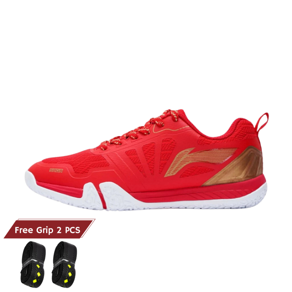 Jual Li-Ning Badminton Shoes Saga Lite 7 AYTS089-2 Red/Gold Free Grip ...