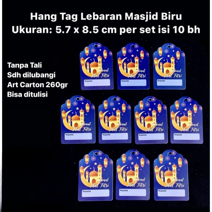 Jual 1 Pack Isi 10 Pcs Hang Tag Lebaran Motif Masjid Biru Art Carton ...