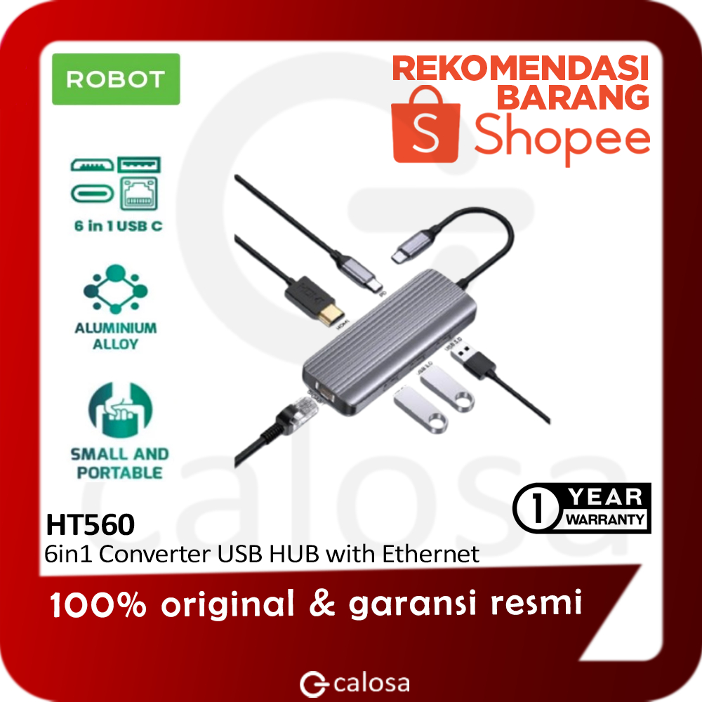 Jual ROBOT USB HUB HT560 Multiport 6 in1 USB Type C HUB Adapter With ...