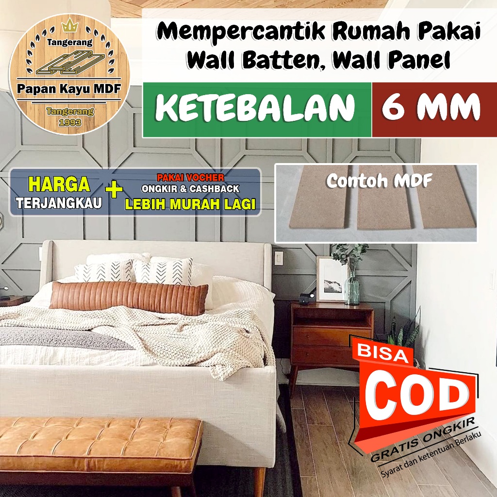 Jual Wallbatten MDF Tebal 6MM Premium Lebar 3 5 7 & 10 cm Dinding ...