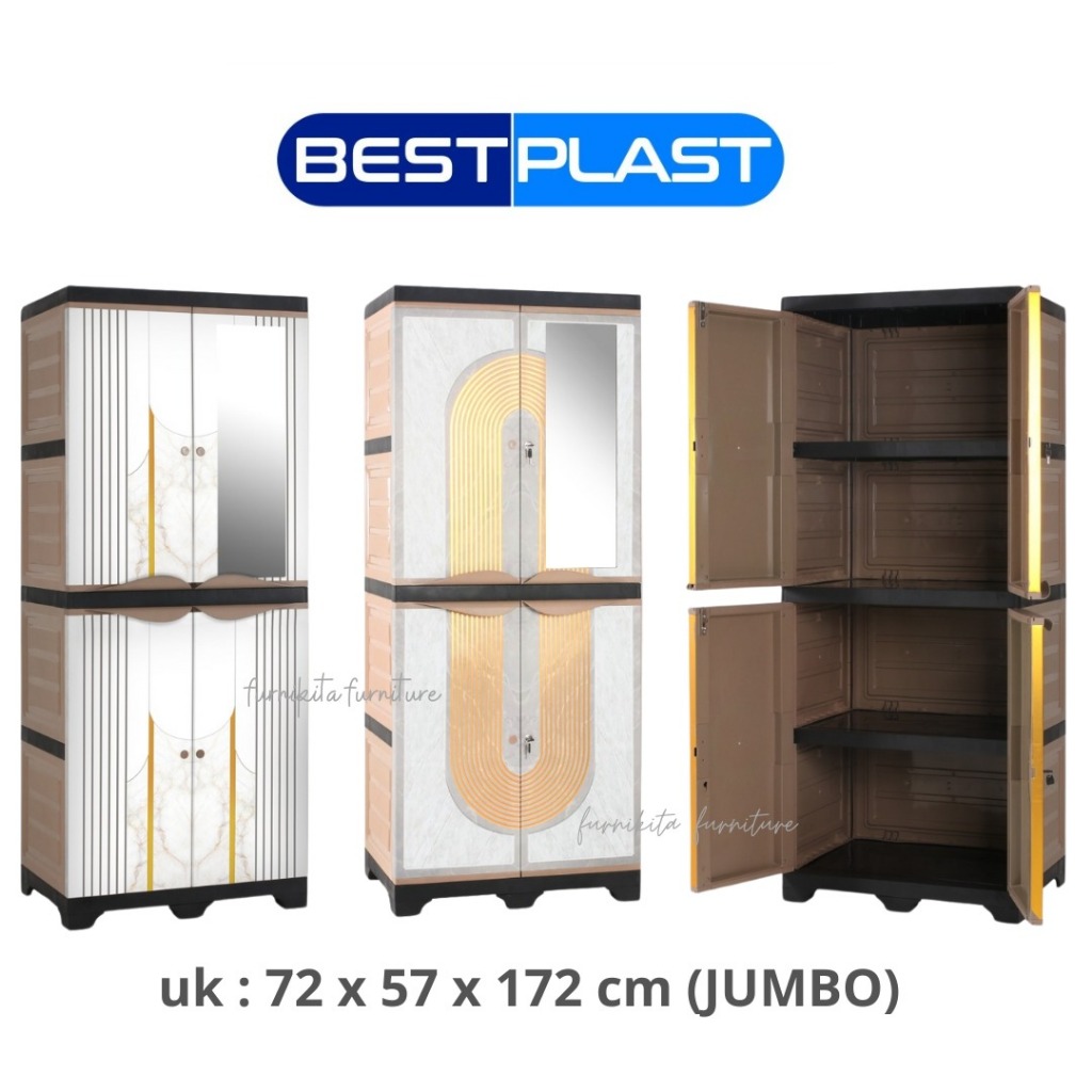 Jual JUMBO LEMARI PAKAIAN PLASTIK 2 PINTU FULL RAK CERMIN KUNCI ...