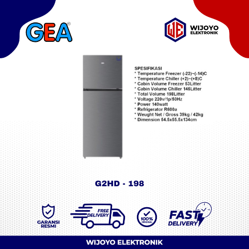 Jual GEA Home Refrigerator G2HD-198 / Kulkas 2 Pintu GEA 198 Liter ...
