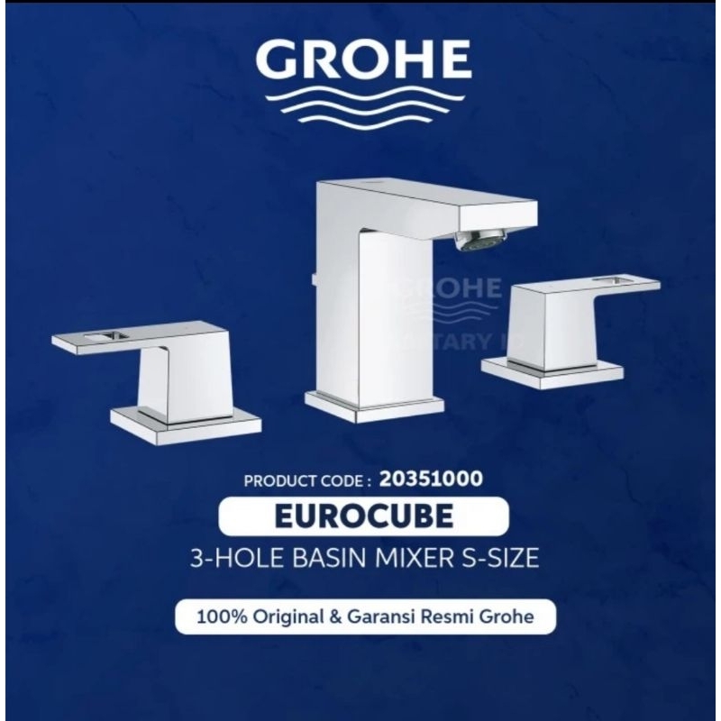 Jual KRAN GROHE 3 HOLE EUROCUBE//KRAN WASTAFEL PANAS DINGIN ...