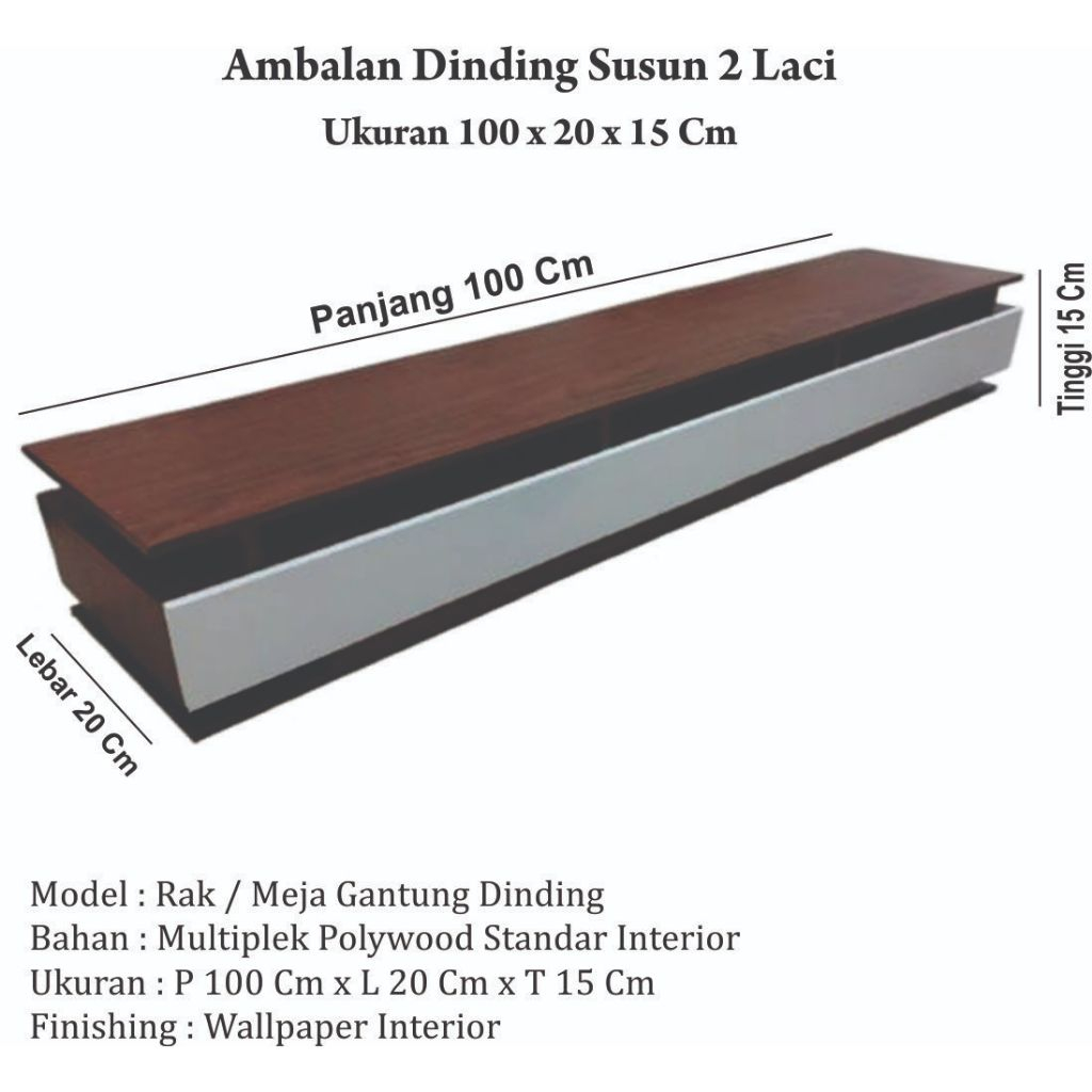 Jual Ambalan Dinding Susun 2 Laci Ukuran 100 x 20 x 15 Cm | Shopee ...