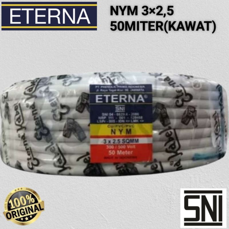 Jual kabel putih ETERNA NYM 3x2.5 50MITER(KAWAT)SNI.TEMBAGA MURNI | Shopee Indonesia