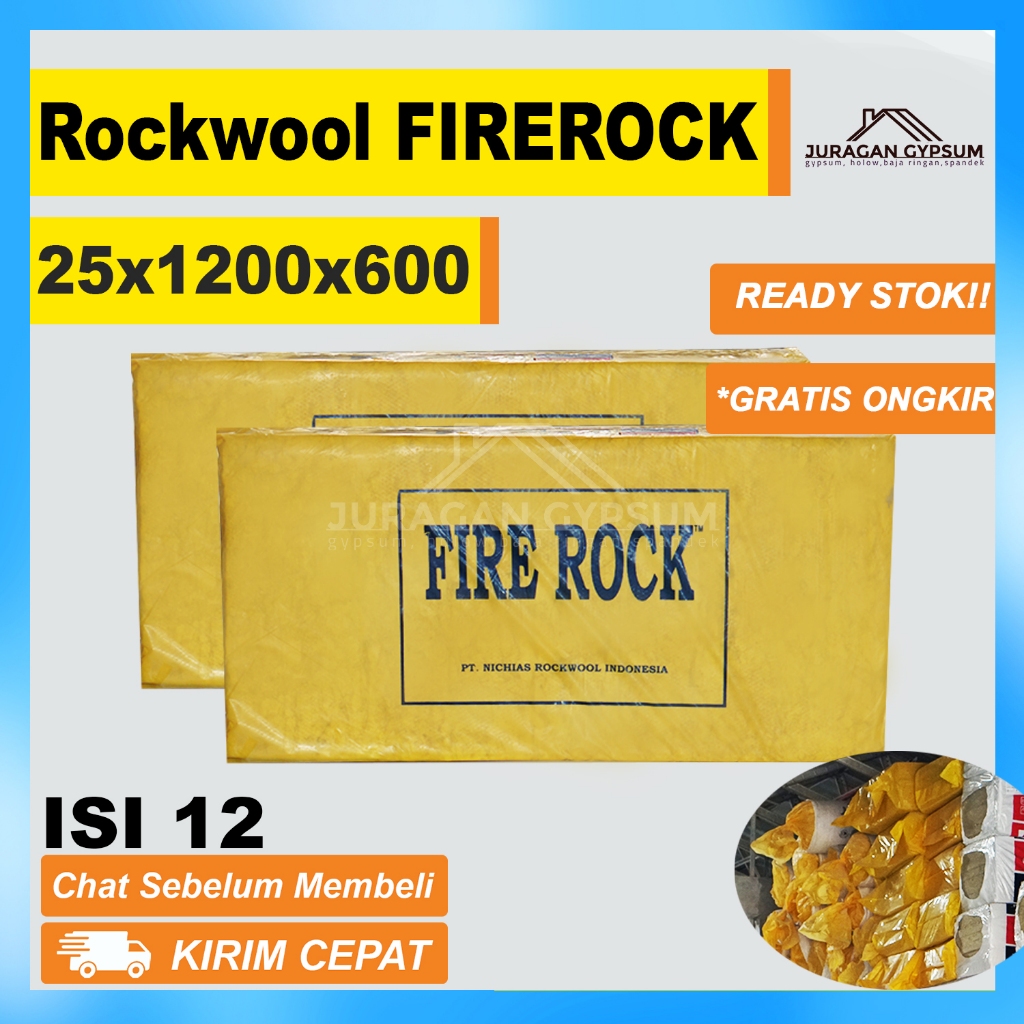 Jual Rockwool D60 2,5 cm Fire Rock isi 12 / Peredam suara Rockwool 60K ...