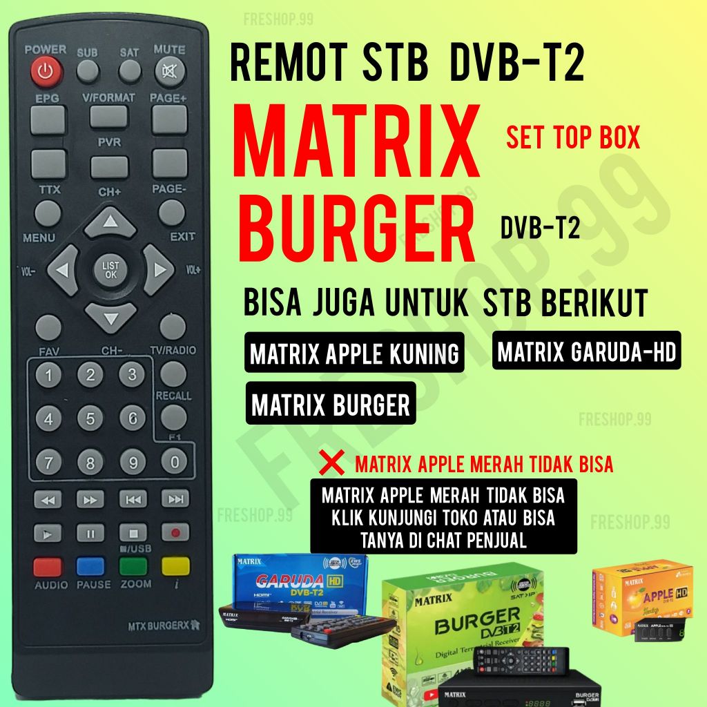 Jual Remote set top box matrix burger stb dvb t2 stb remot langsung ...