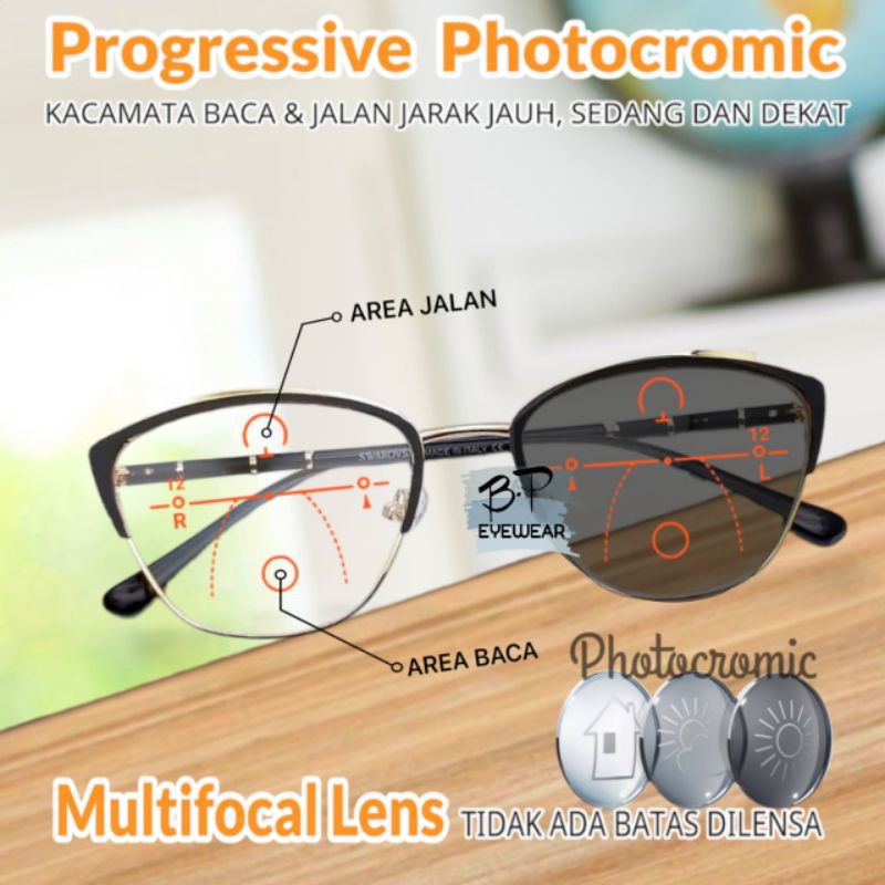 Jual Kacamata Baca Progresif Photocromic Cat eye | Kacamata Double ...