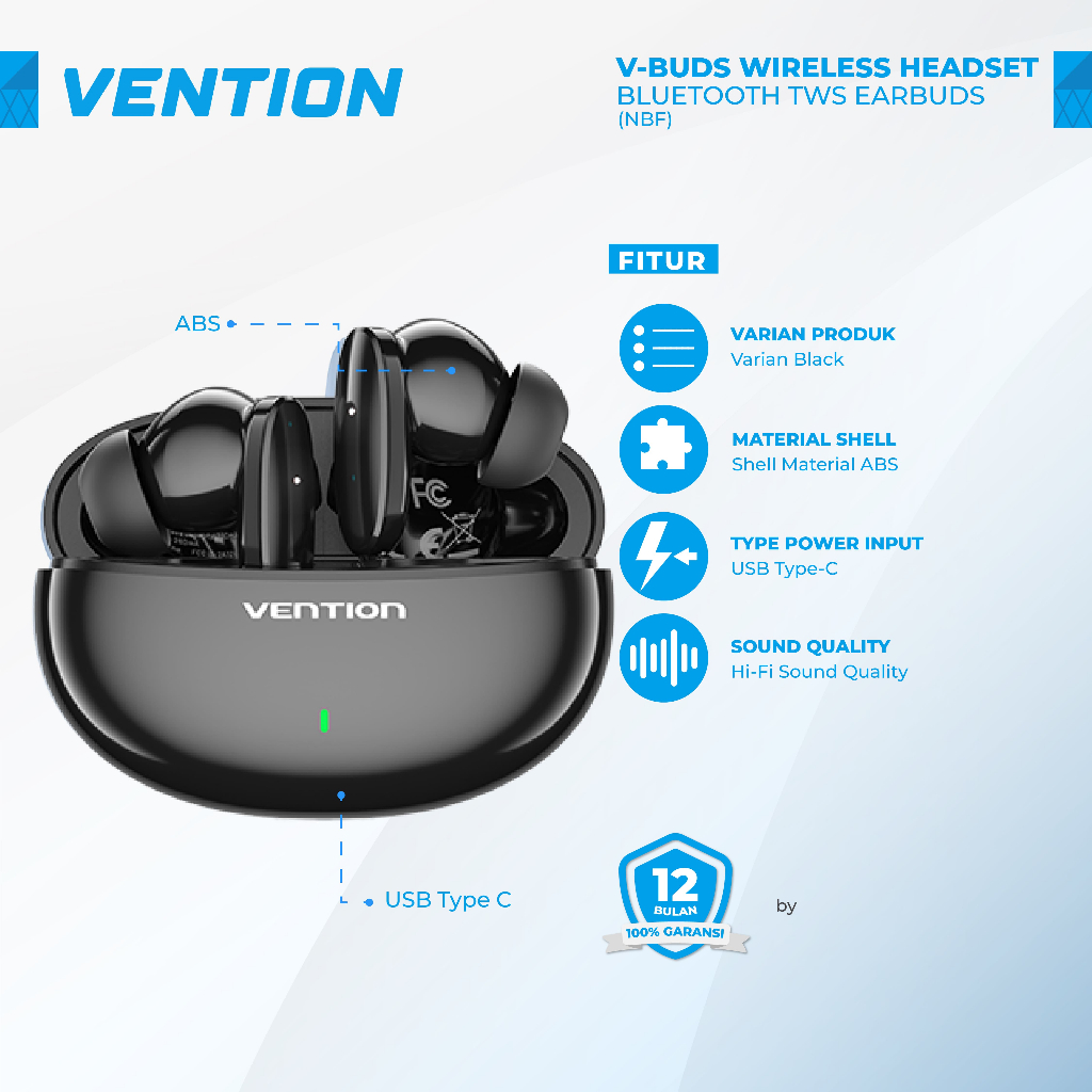 Jual Vention Headset Bluetooth TWS Wireless Earphone Hi-Fi Stereo ...