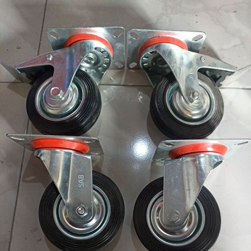 Jual RODA TROLY SET 4pcs Roda Etalase / Roda Troli / Roda Karet 3 Inch ...