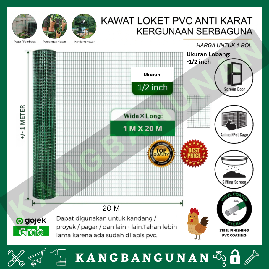 Jual Kawat Ram Loket PVC Hijau 1/2 in 1 Roll Kawat RAM panjang +- 20 ...