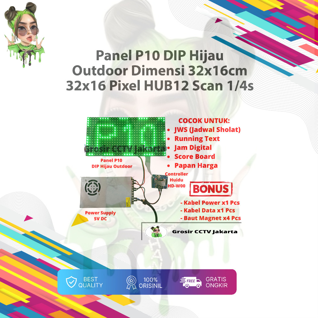 Jual Panel Module Modul LED P10 Running Text DIP Hijau Green Outdoor ...