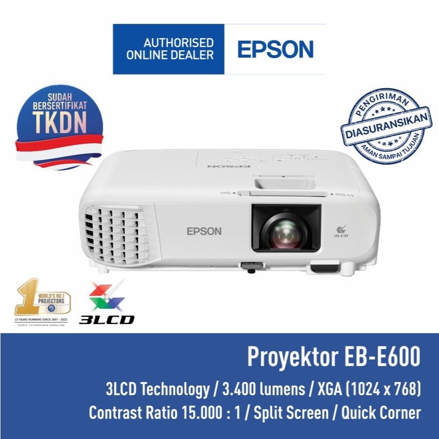 Jual TKDN EB-E600 XGA 3LCD (3400 LUMENS) Projector Epson E600 PROYEKTOR EPSON EB-E600 EBE600 EB ...